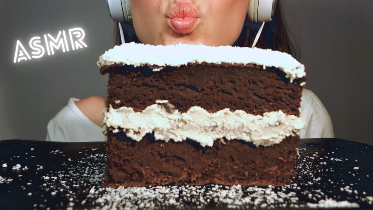 ASMR Chocolate BROWNIE CAKE with Frosting (No Talking|Eating Sounds ...