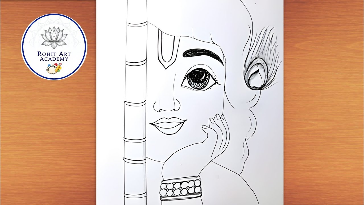 God Krishna Outline Drawing | Krishna Ji Drawing Easy | Little Krishna ...