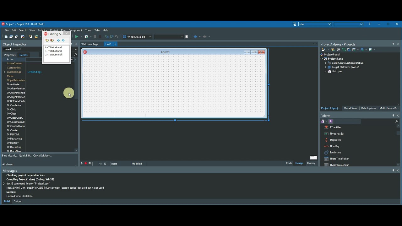 APRESENTANDO TECLAS PRESSIONADAS NUM STATUSBAR NO DELPHI - YouTube