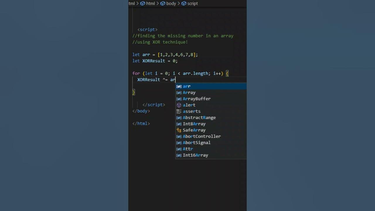 Javascript Finding The Missing Number Using Xor Javascript Javascriptbeginner Youtube 