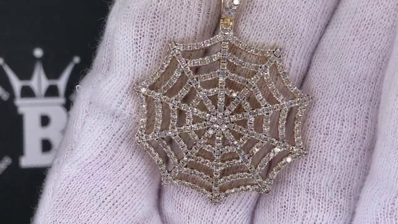 Spider Web Diamond Pendant 3.11 Carat 10K Yellow Gold W15979P - YouTube