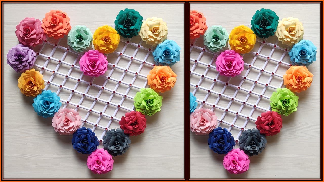 How to make Paper Heart | Wall Hanging Home Decor Rose flower | - YouTube
