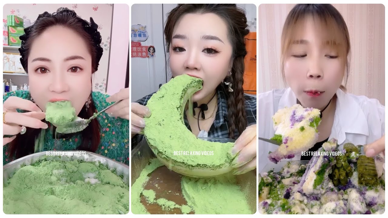 Matcha Powdered Ice Mukbang | The Crunchy Chill Experience | Ice Eating ...