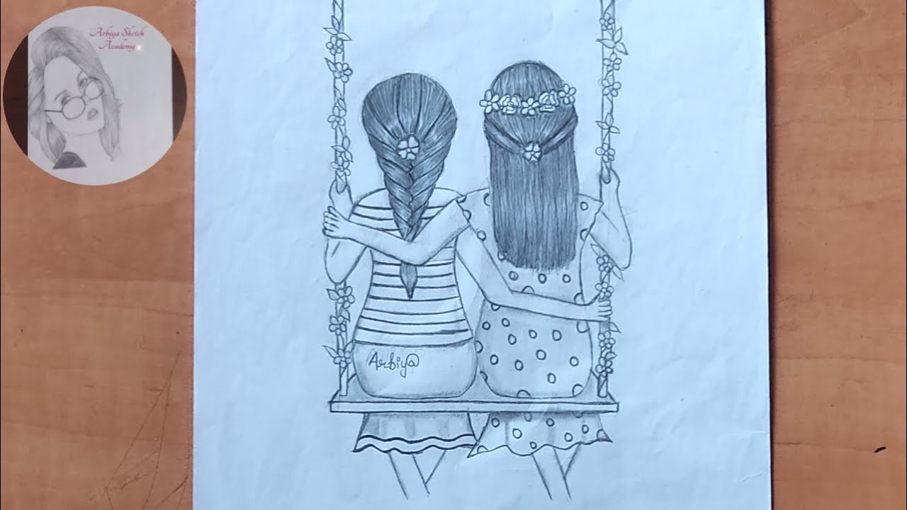How to draw Best Friends sitting together on a swing || Pencil Sketch 🙂 ...