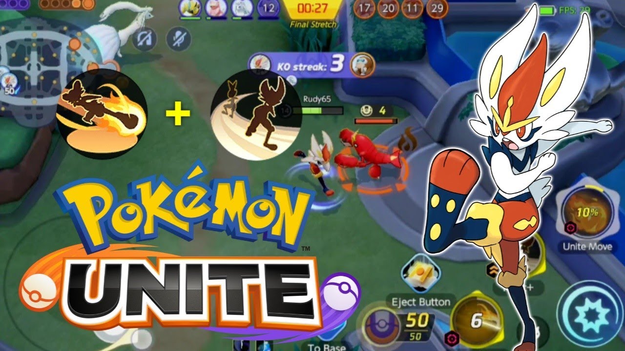pokemon unite mobile | cinderace (Blaze Kick + Feint) gameplay - YouTube