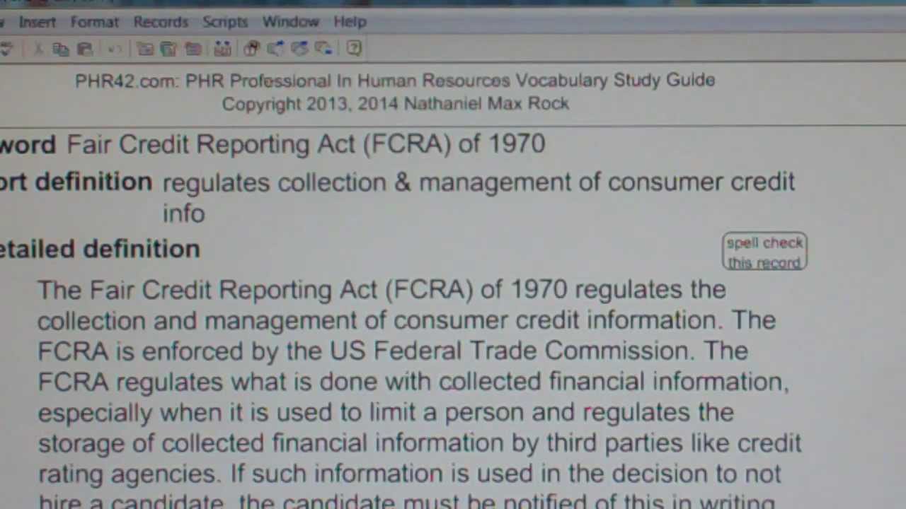 Fair Credit Reporting Act (FCRA) of 1970 PHR SPHR Human Resources ...