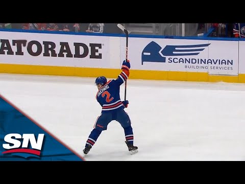 Evan Bouchard drops BOUCH BOMB on Devils For Oilers Power-Play Goal ...