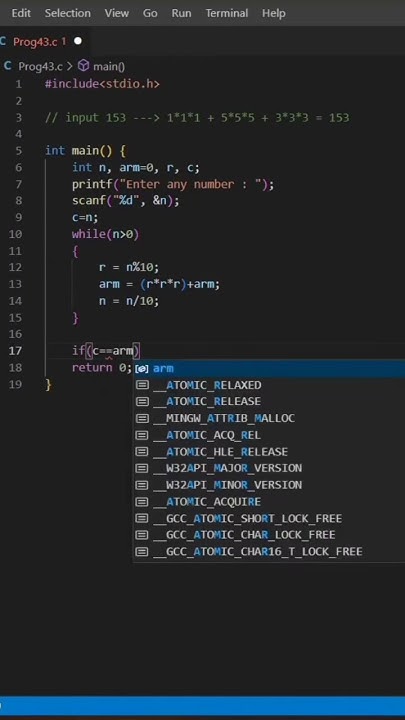 Program to check if a given number is Armstrong number or not in C || #shorts #coding #clanguage ...