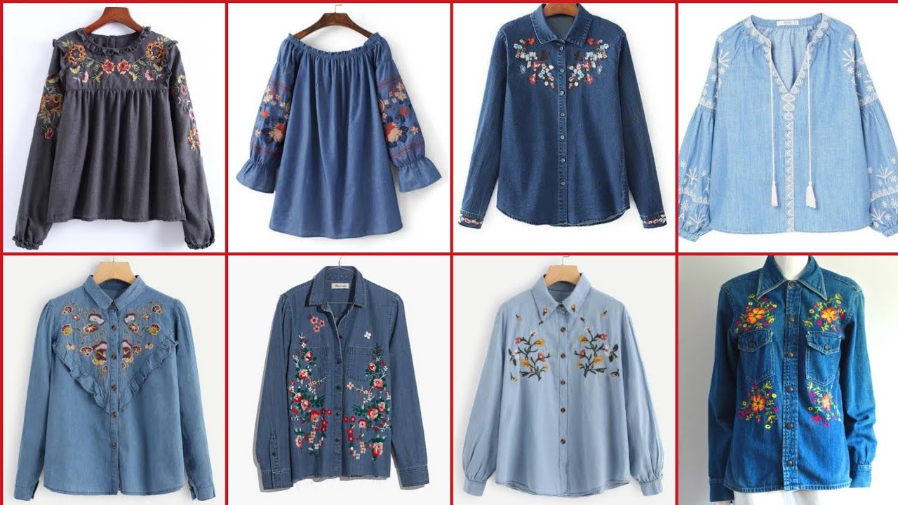 Latest embroidered denim blouse jacket designs 2021|| embroidered denim ...