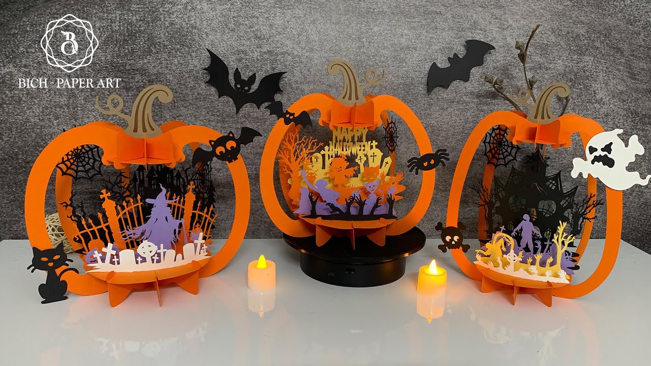 How to make Halloween Pumpkin 3D Paper Cut - YouTube