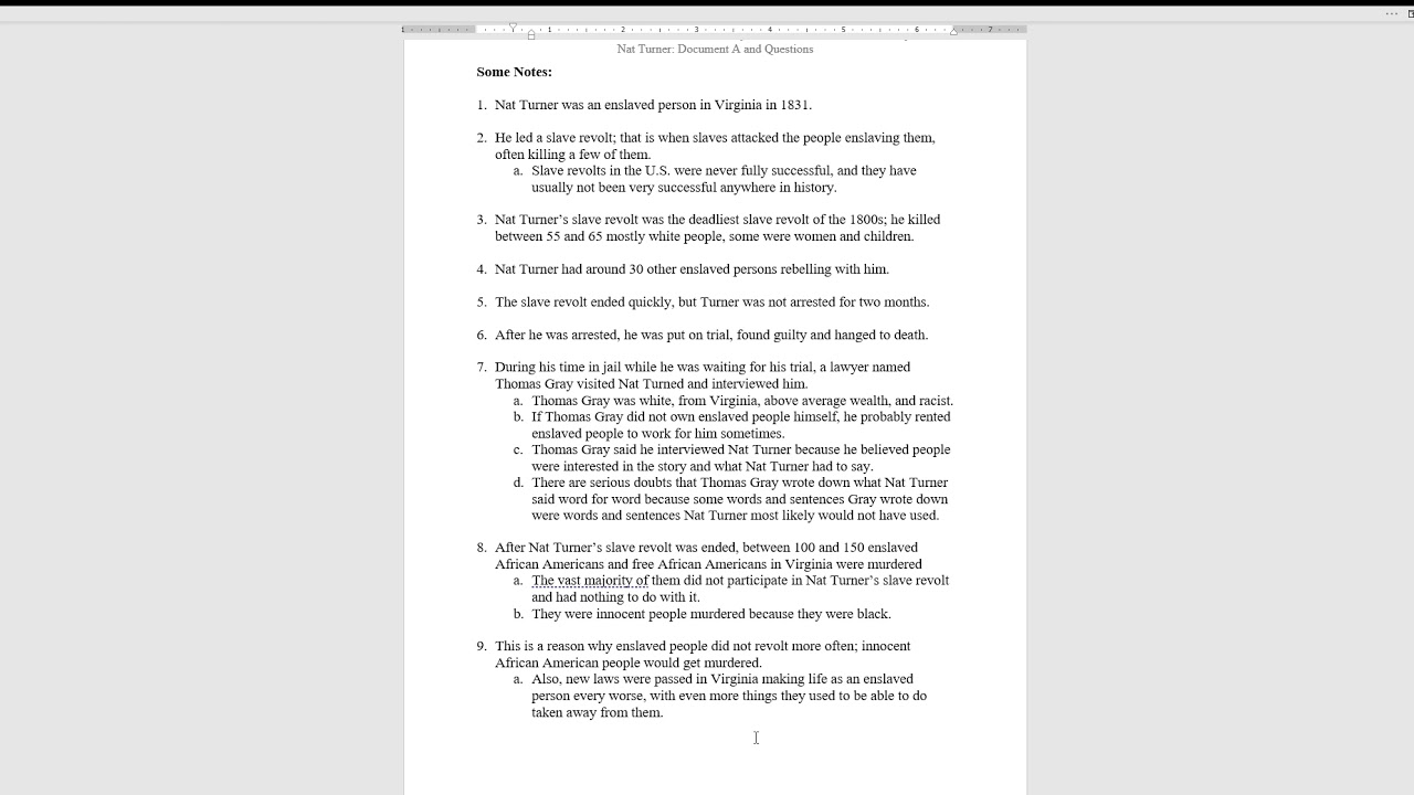 Nat Turner Document A Review and Notes - YouTube