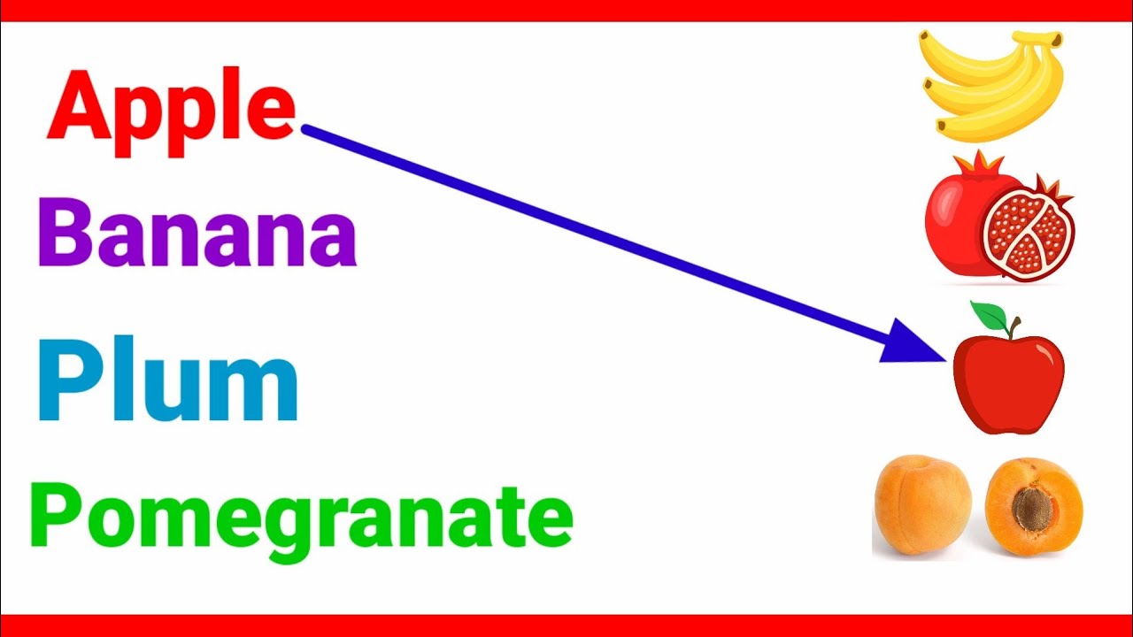 Matching Fruits Name With Pictures !! KG , Nursery Worksheet !! - YouTube