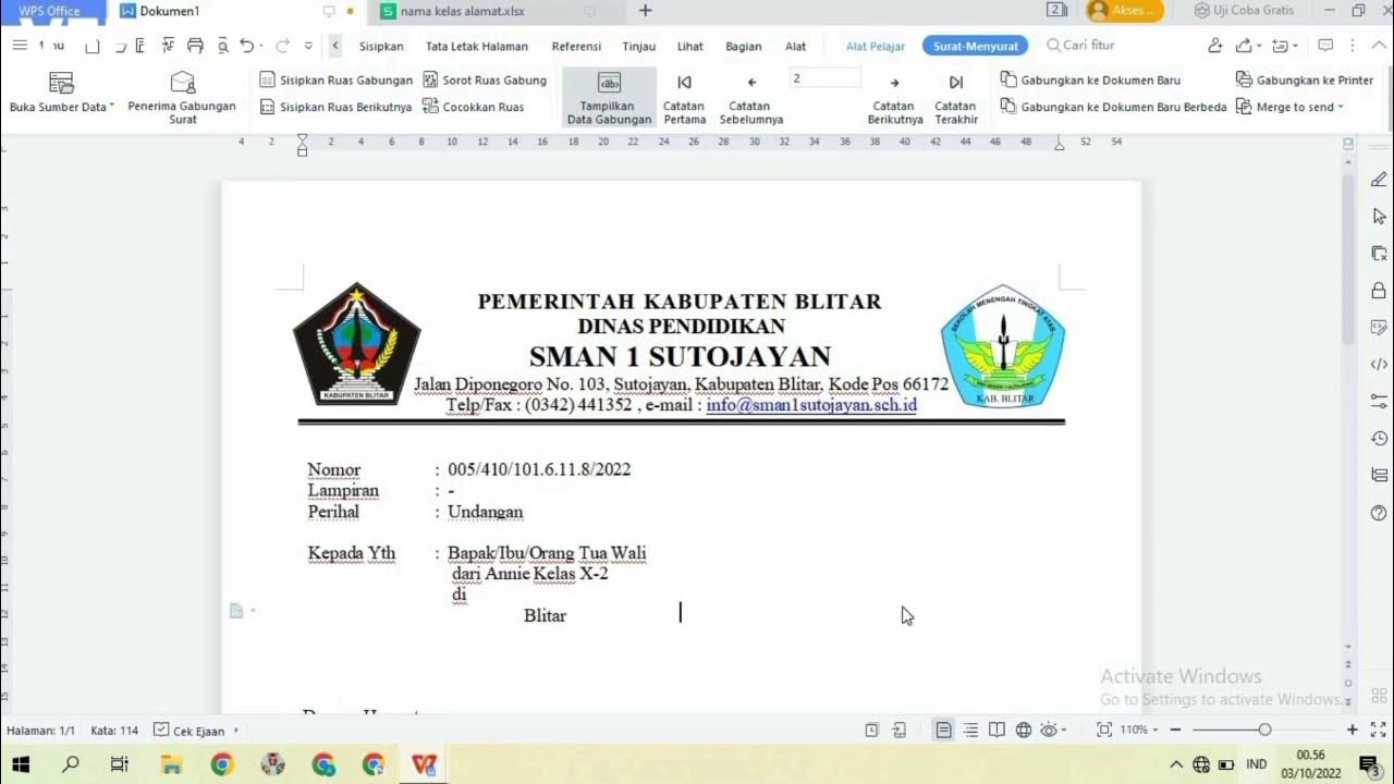 Tutorial Membuat Undangan Otomatis di WPS | Tugas Informatika - YouTube