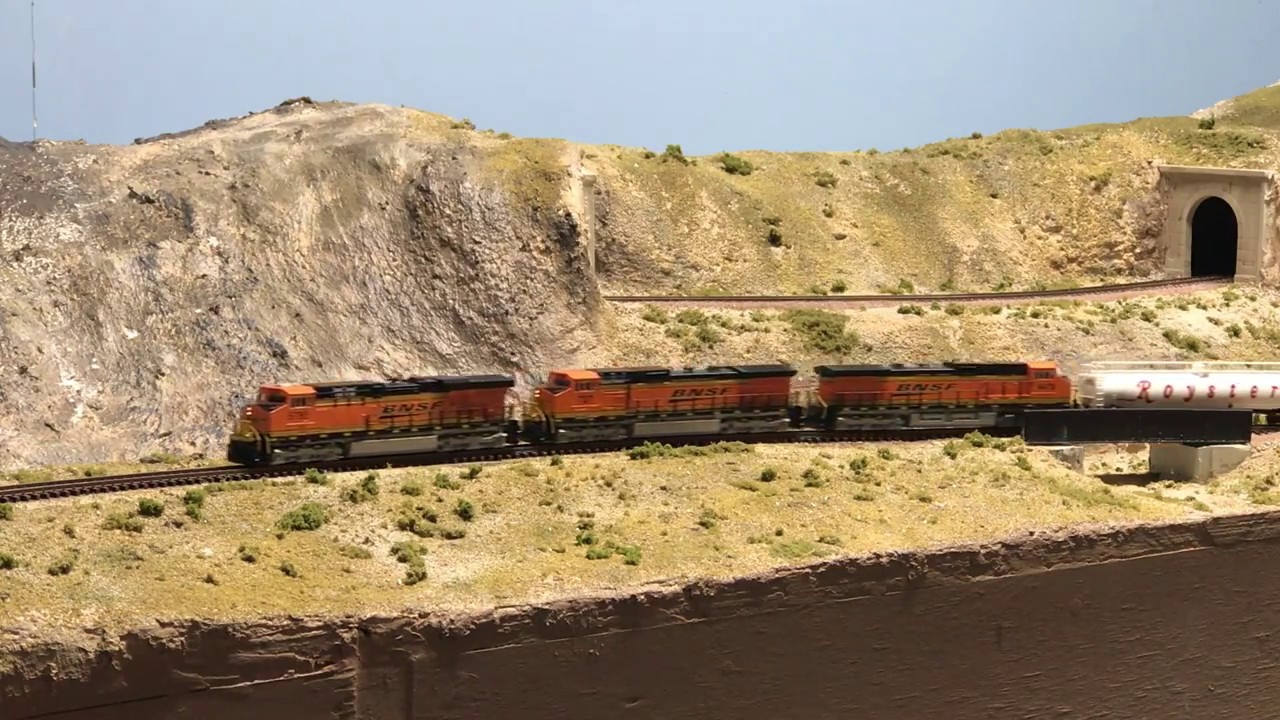 BNSF and UP trains on the SoCal N scale layout - YouTube