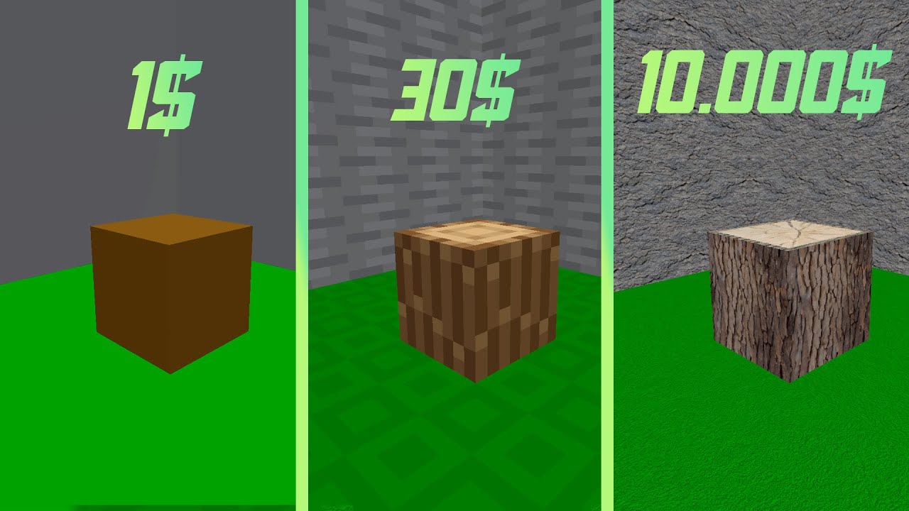 The Ultimate Minecraft Experiment: $1 vs. $30 vs. $100 vs. $10,000 Log ...