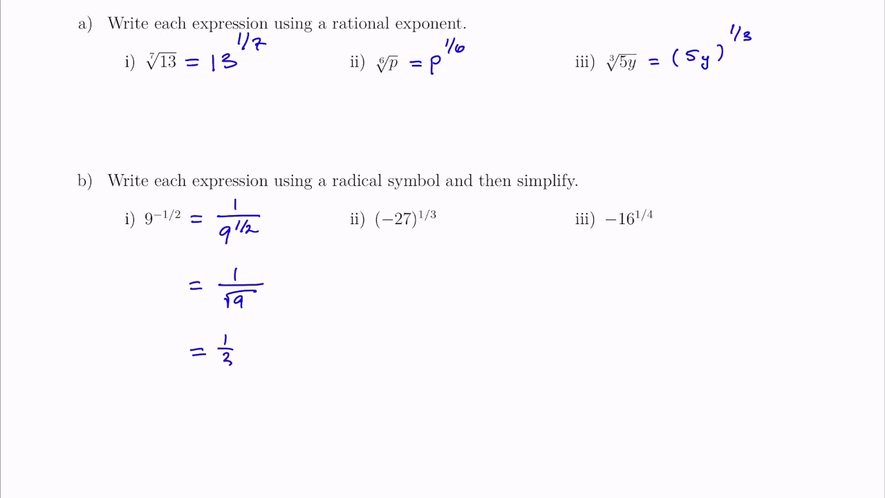 MTH 65 (§6.3, v4) Converting and Evaluating Rational Exponents– Your Turn - YouTube