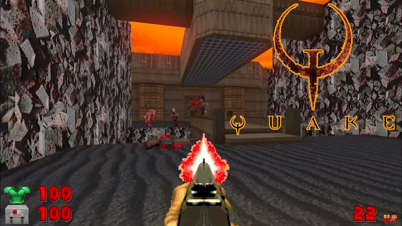 Playing Quake's 1st map "Slipgate Complex" at "The Ultimate Doom" - YouTube