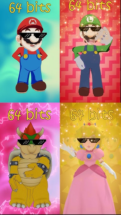 Mario Bros 64 Bits, 32 Bits, 16 Bits, 8 Bits, 4 Bits, 2 Bits, 1 Bits 😂🤣😂 #mario #luigi #bowser ...