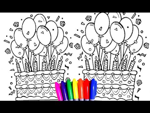 Coloring Page Learn Colors Birthday Party Rainbow Cake for Kids Fun ...