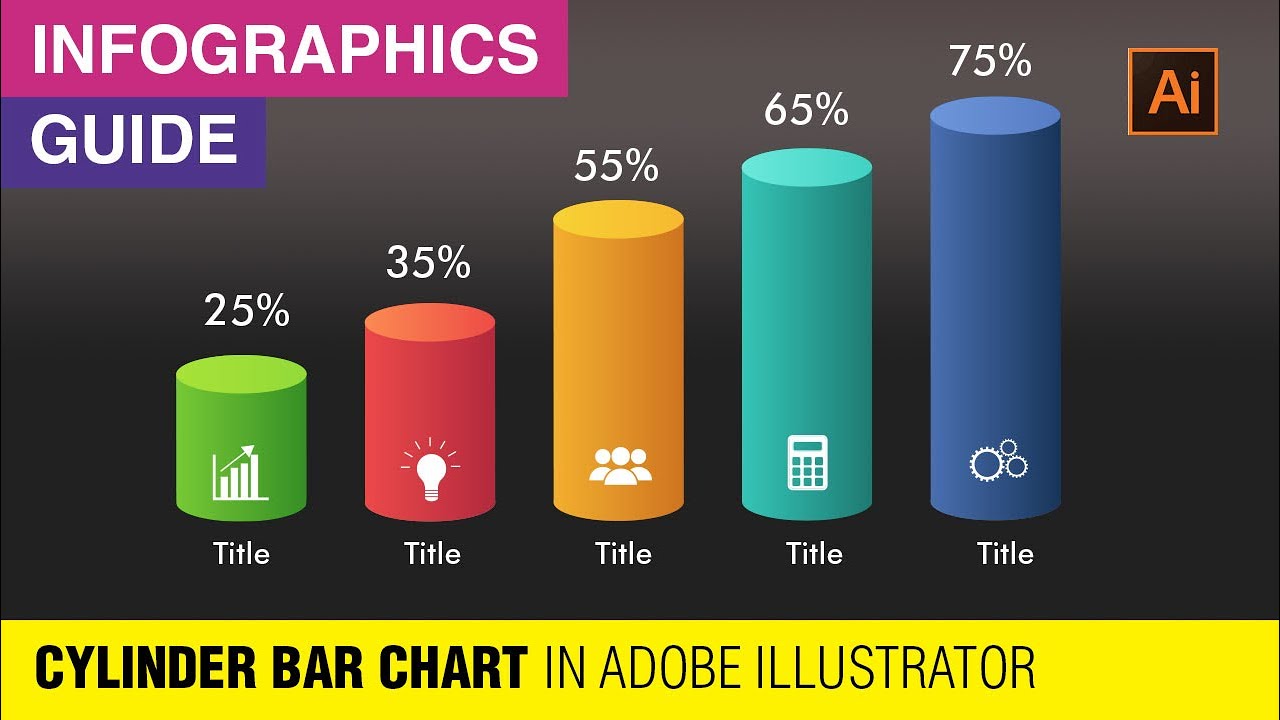 Modern Cylinder Bar Chart In Adobe Illustrator Cylindrical Bars