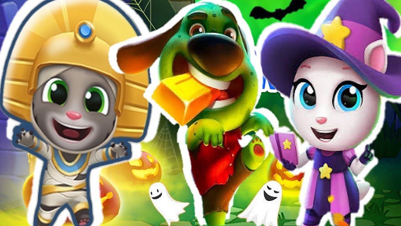 Talking Tom Gold Run Halloween Mummy Tom vs Witch Angela vs Zombie Ben ...