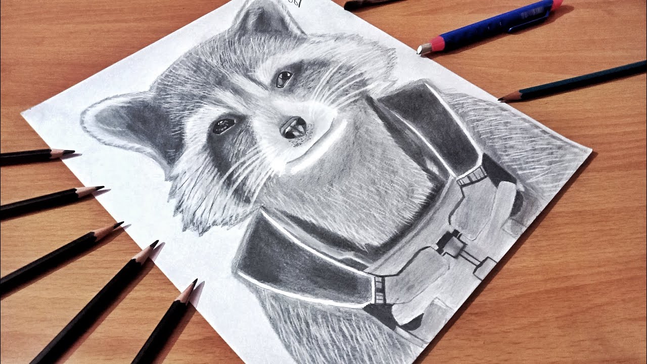 Drawing Rocket Raccoon from gaurdians of the galaxy vol. 3 | Achromatic ...