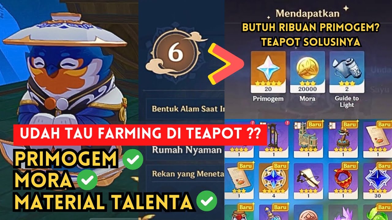 Cara saya FARMING Primogem, Material Talenta, dan Mora cuma di TEAPOT ...
