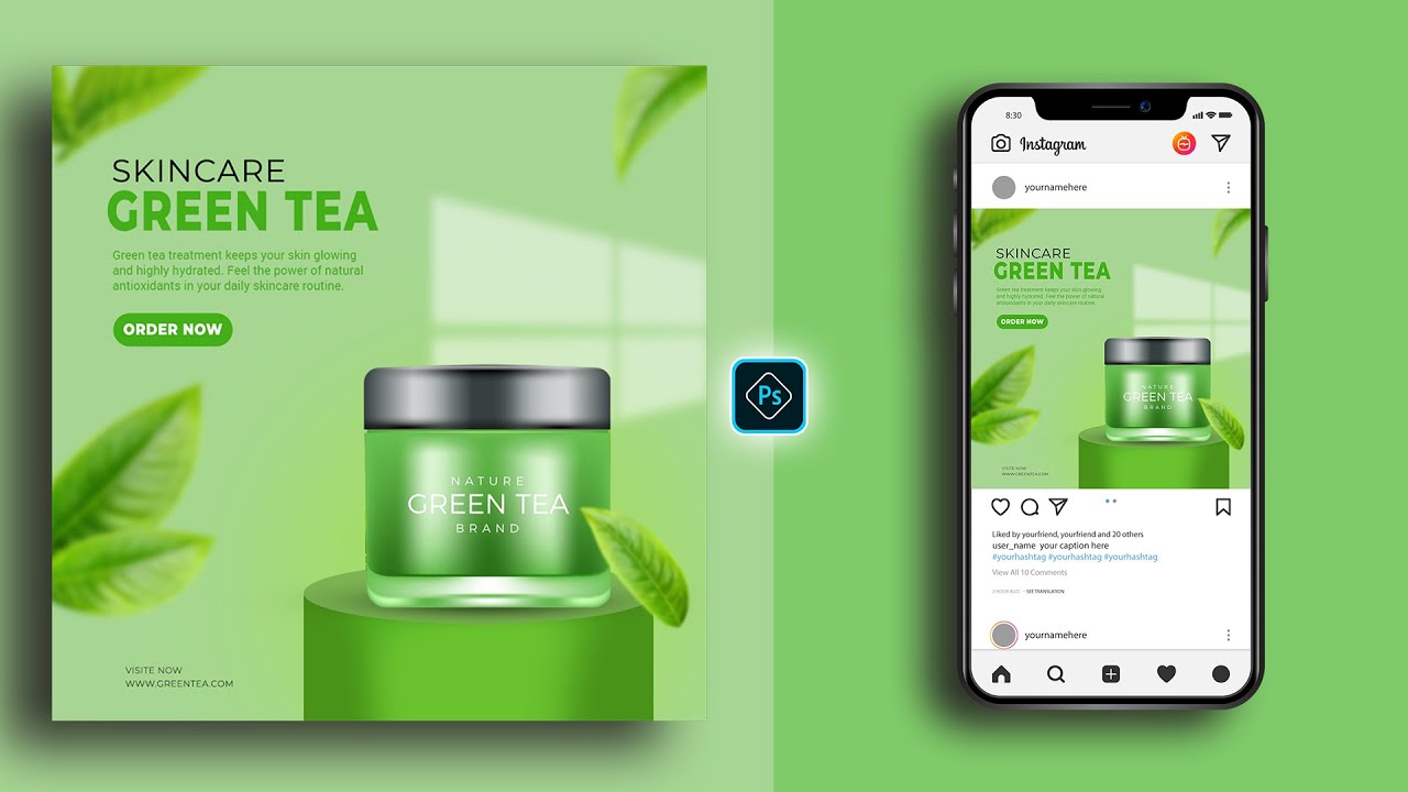 Skin Care Product Social Media Post Banner Design in Photoshop Tutorial ...