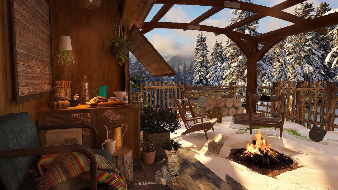 Cozy Winter Ambience - Crackling Fireplace, Beautiful Snow Falling ...