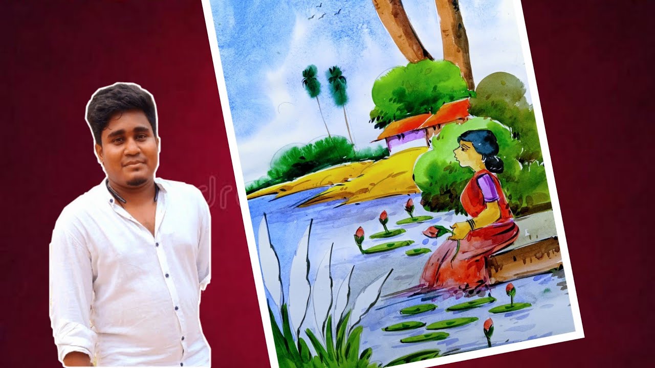 Durga Puja watercolour scenery drawing for beginners. Durga Puja ...