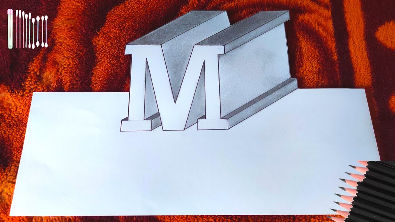 3D letter drawing "M" ,, how to draw 3d letter m-drawing with pencil #3d #3ddrawing - YouTube