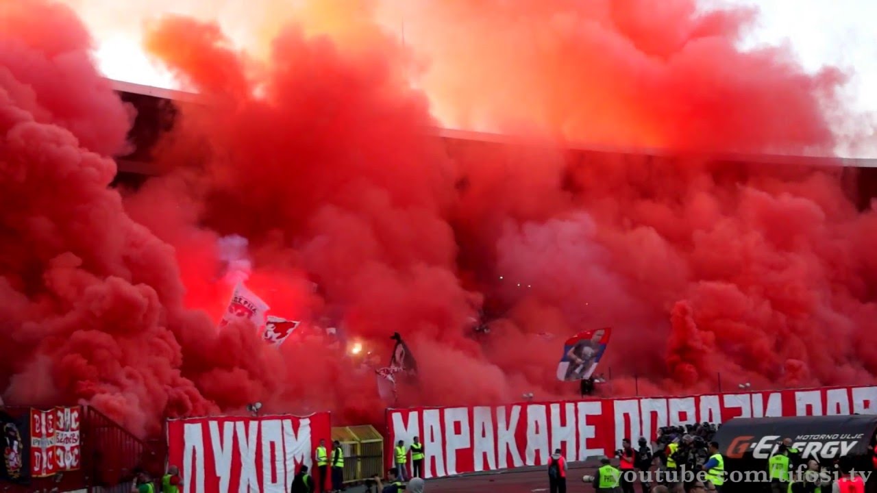 Red Star Belgrad Ultras choreography and awesome pyroshow against ...