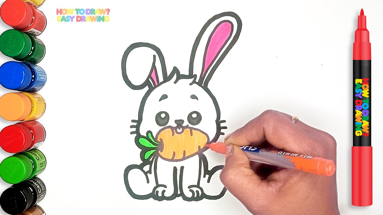 How to Draw a Cute Bunny Holding a Carrot | Easy Drawing Tutorial for ...