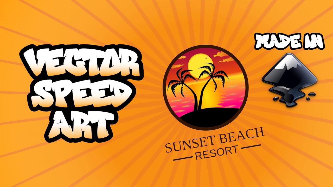 Sunset Beach Vector Logo Timelapse Inkscape - YouTube