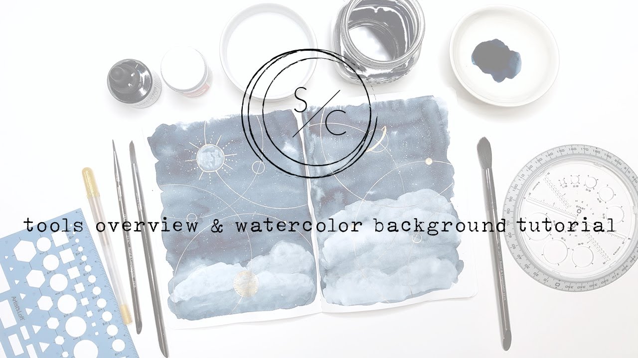 my art journaling tools and watercolor background tutorial - YouTube