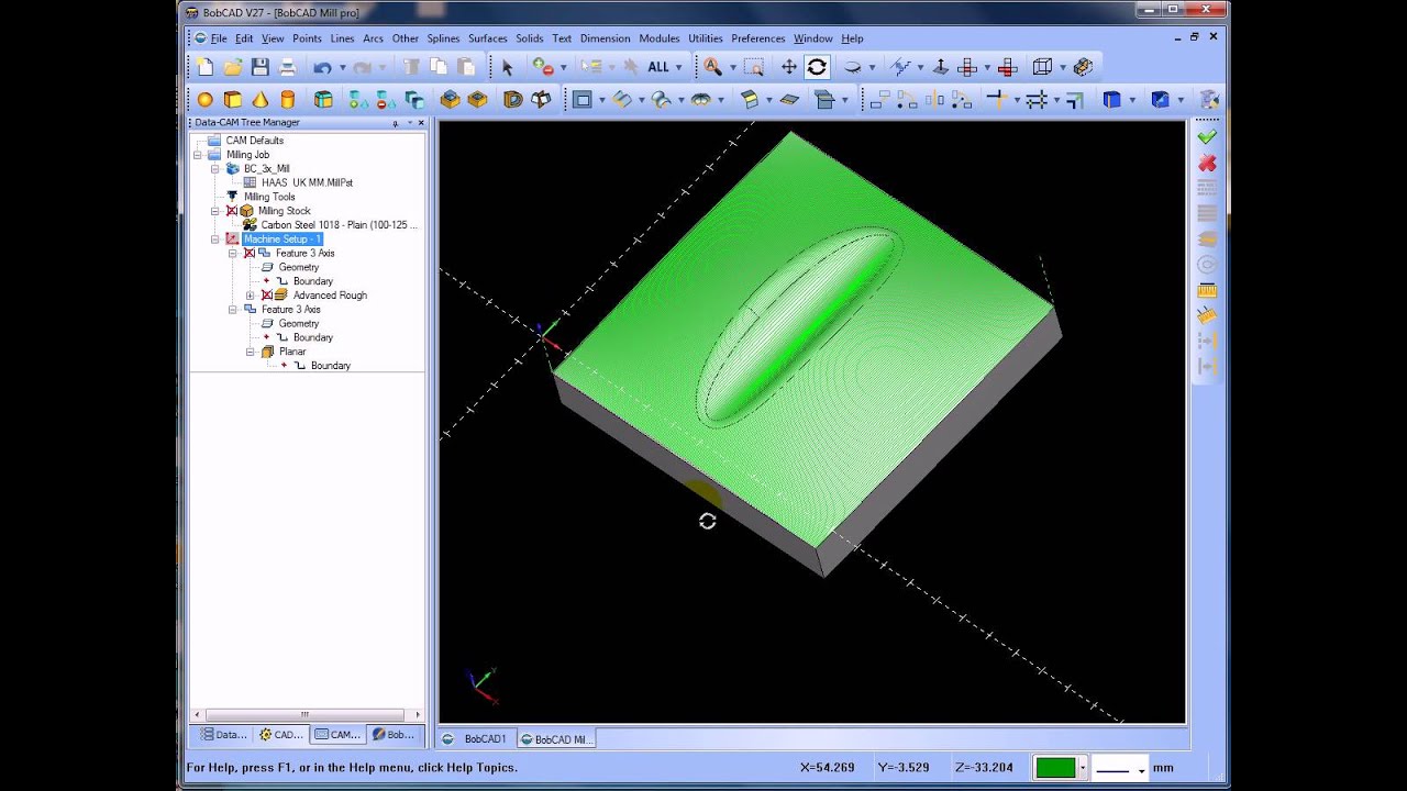 Planer Toolpath BobCAD V27 DEMO - YouTube