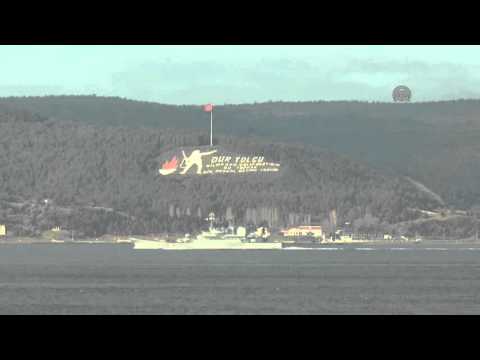 Russian navy ship crossing Dardanelles