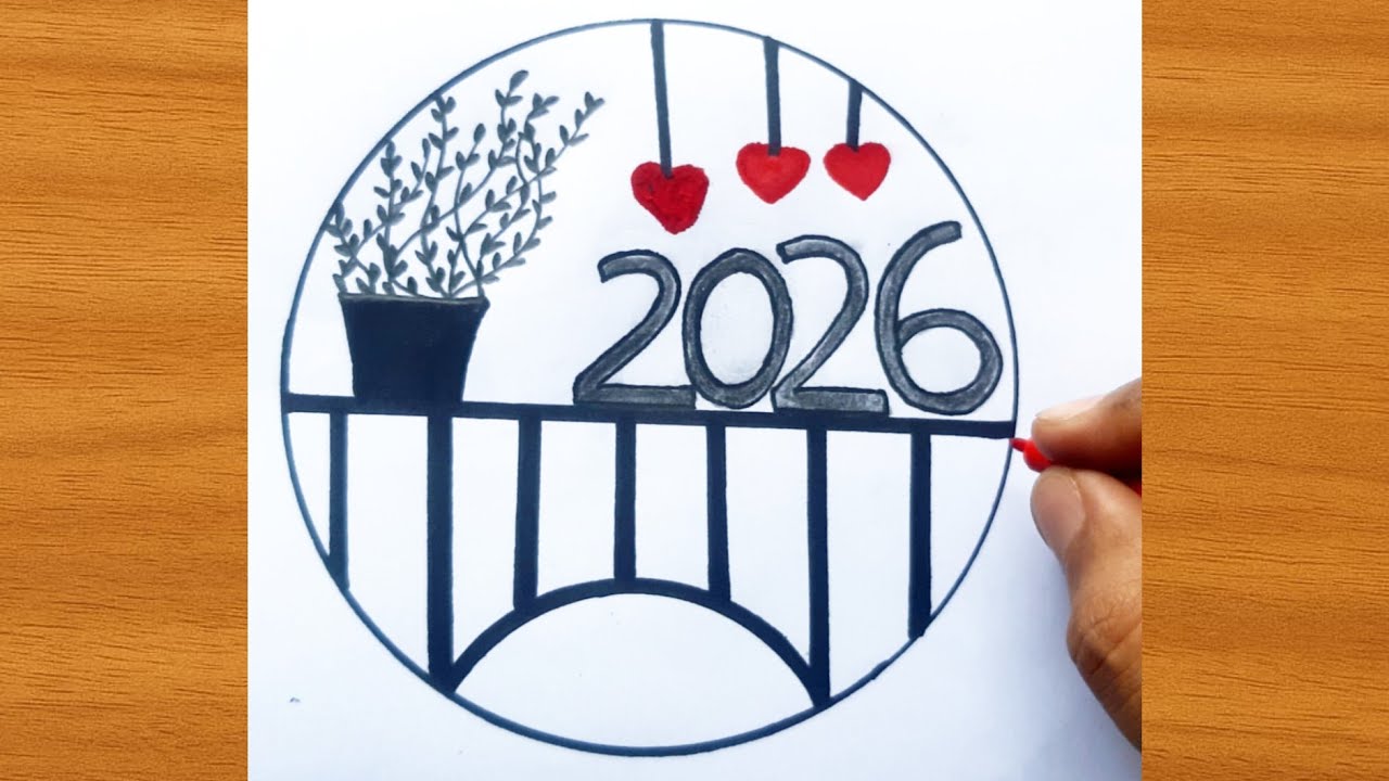Happy New Year 2026 Drawing - pencil sketch / 2026 New year Scenery ...