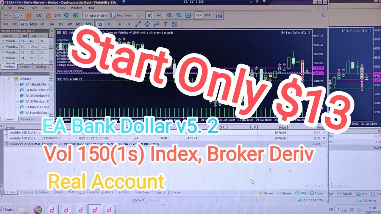 Trade Used Only Balance $13, EA Bank Dollar v5.2 Broker Deriv - YouTube