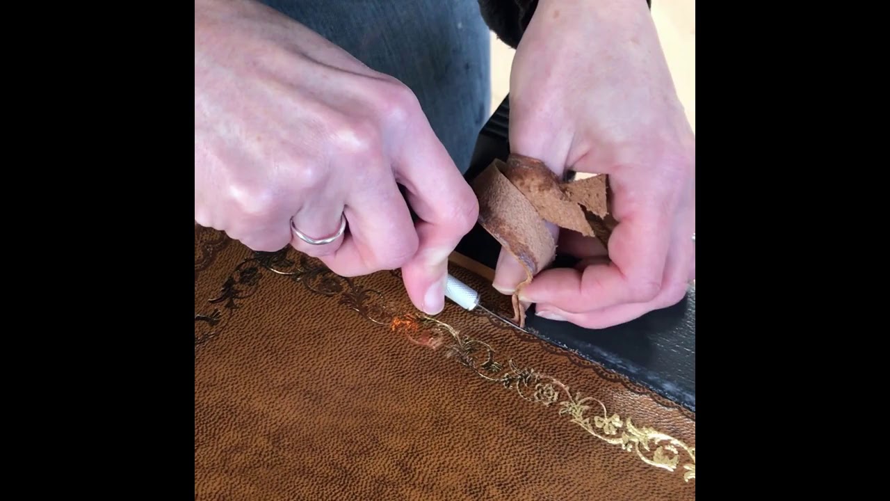 How to fit a replacement desktop leather on a vintage bureau desk - YouTube