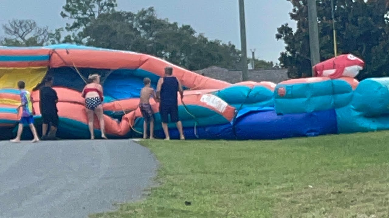 Crazy Waterslide Blows Away In The Wind!! - YouTube