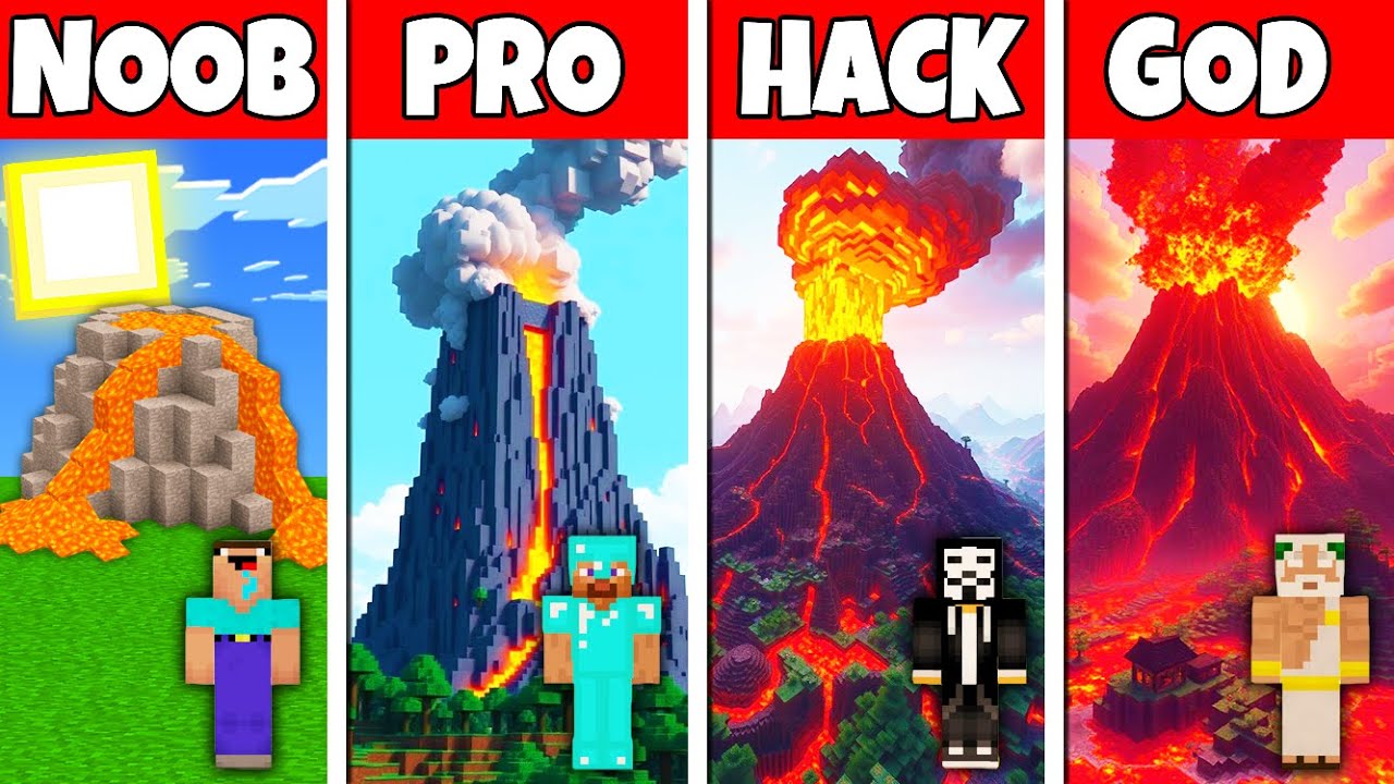 Minecraft Battle: NOOB vs PRO vs HACKER vs GOD! VOLCANO BUILD CHALLENGE ...