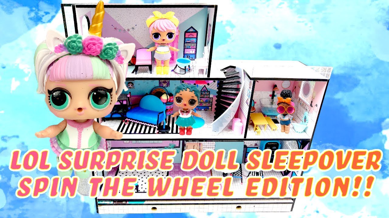 LOL Surprise Dolls Have a Sleepover and Play the Spin the Wheel Game! W ...