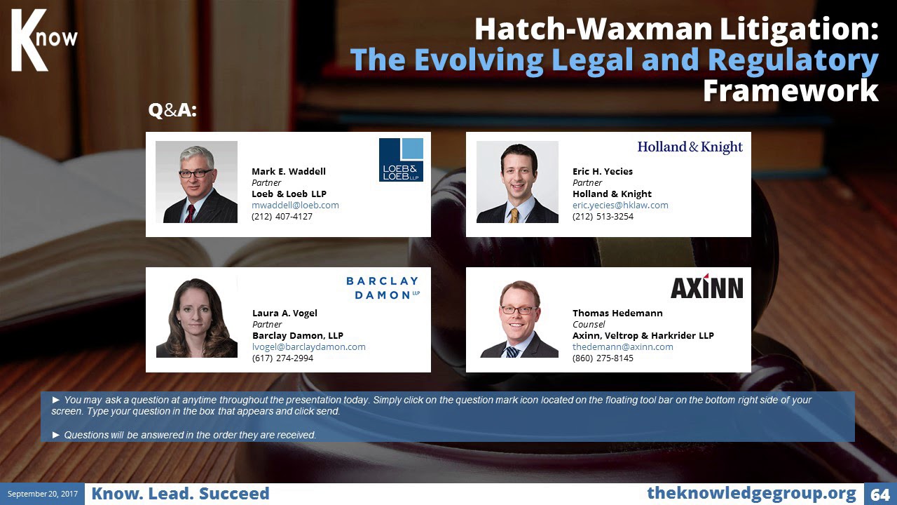 Hatch Waxman Litigation CLE: Evolving Legal Framework - YouTube