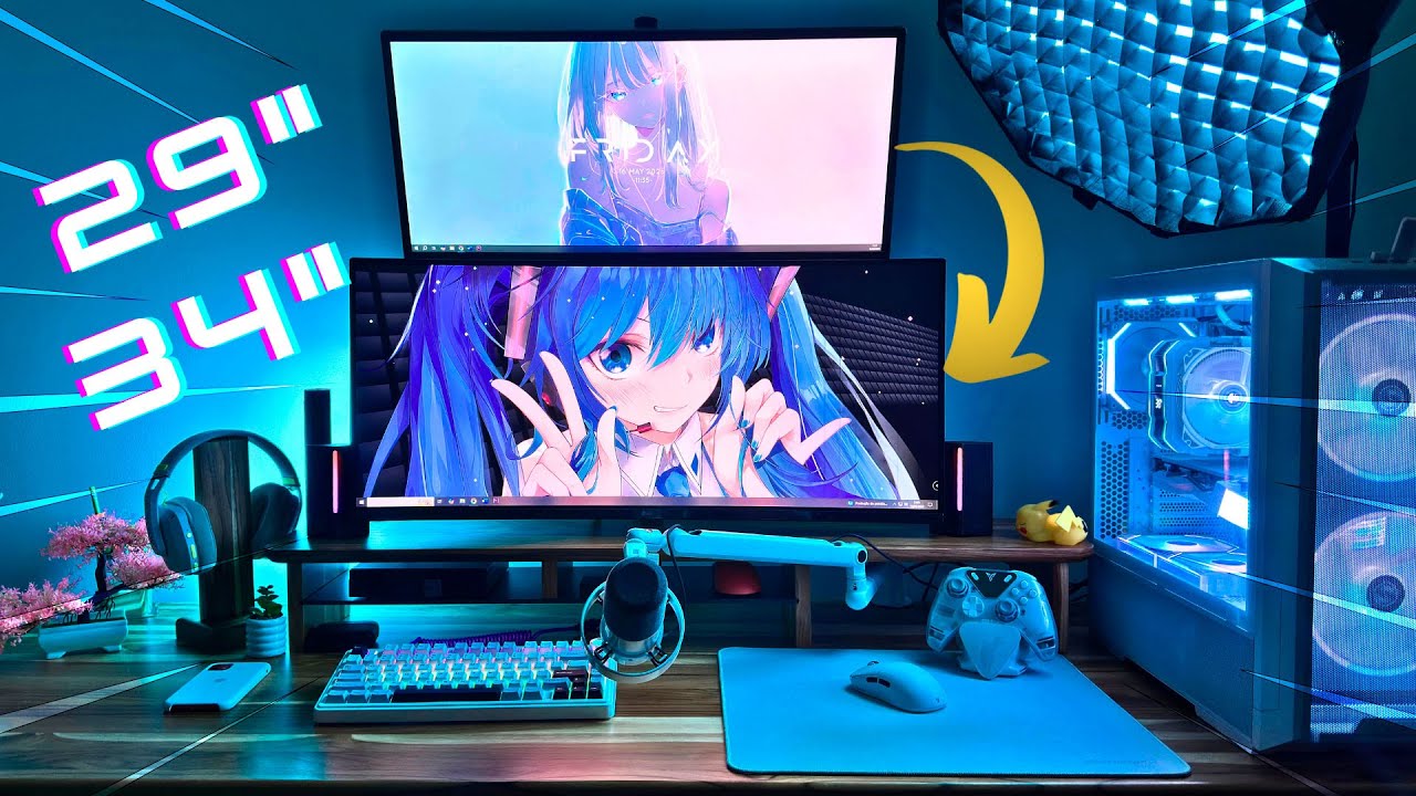 Coloquei um MONITOR em CIMA do outro no meu SETUP com o SUPORTE V1224C ...