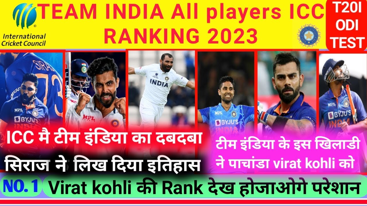TEAM INDIA All Players Ranking T20I, ODI, TEST, NEW ICC PLAYER RANKING ...