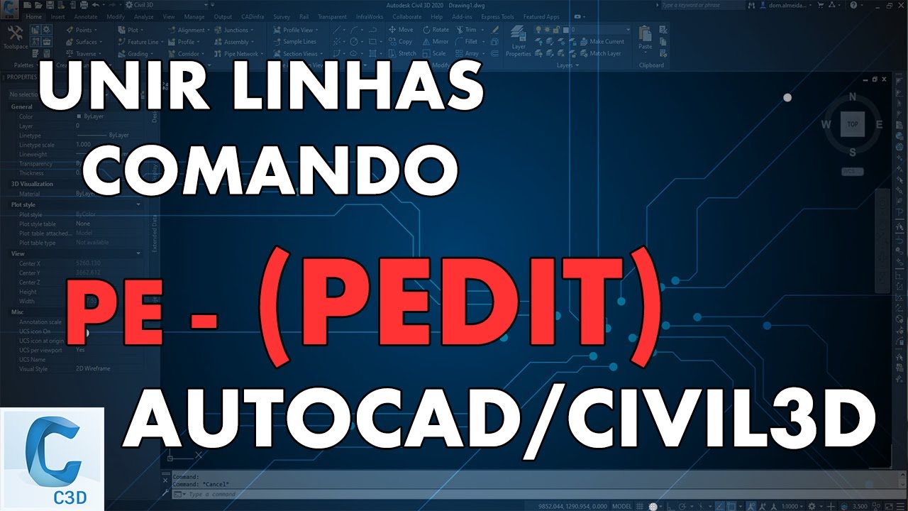 Usando comando PEDIT no Autodesk Civil 3D ou Autocad, para unir várias linhas e criar uma ...