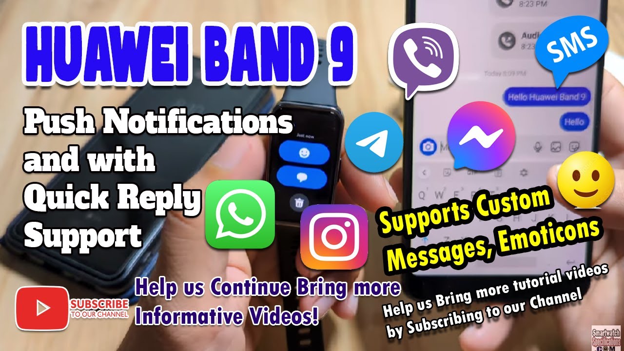 Huawei Band 9 - Push Notifications and with Quick Reply Support, Emoticons - YouTube