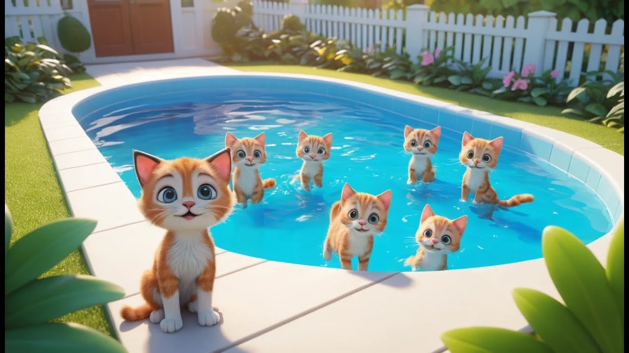 Six Little Kittens Jumping in the Pool | Fun Kitten Song for Kids ...