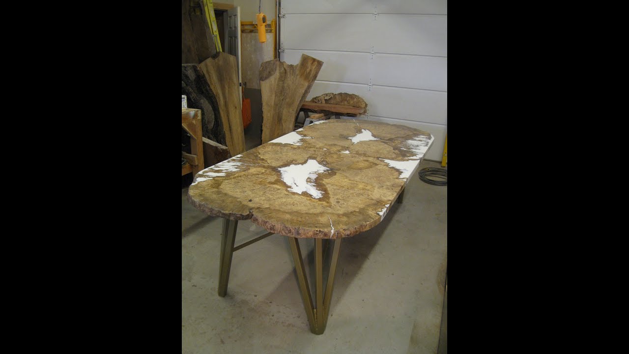 White Epoxy Myrtle Burl Live Edge Dining Table. - YouTube
